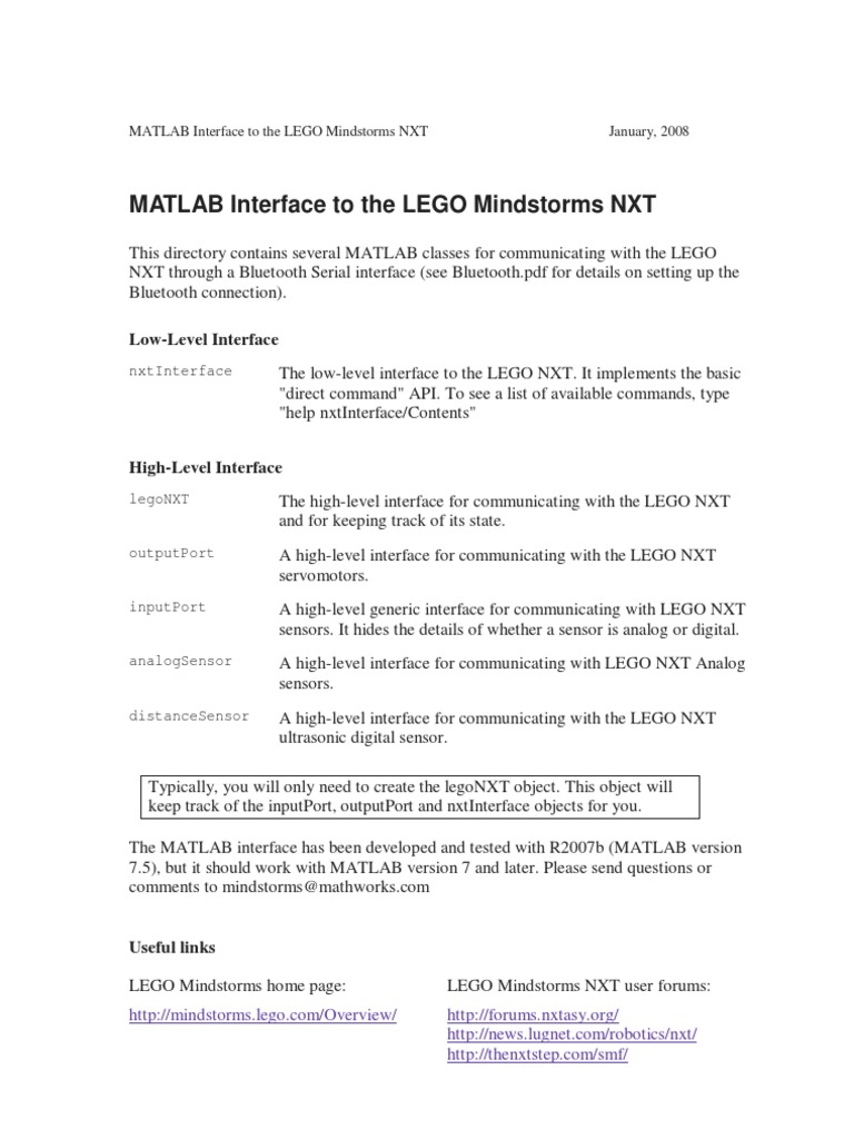 MATLAB Interface To The LEGO Mindstorms NXT | PDF | Application ...