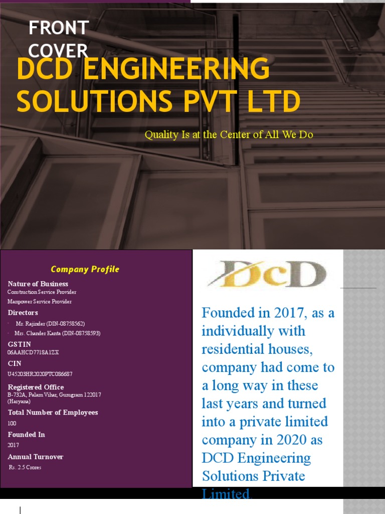Front Cover: DCD Engineering Solutions PVT LTD | PDF | Business | Economies