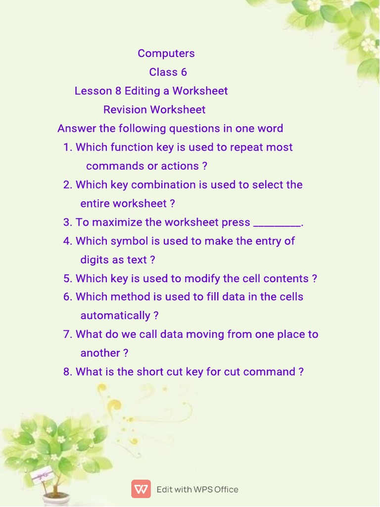 Class 6 Revision Worksheet ls8 | PDF | Computers | Technology & Engineering