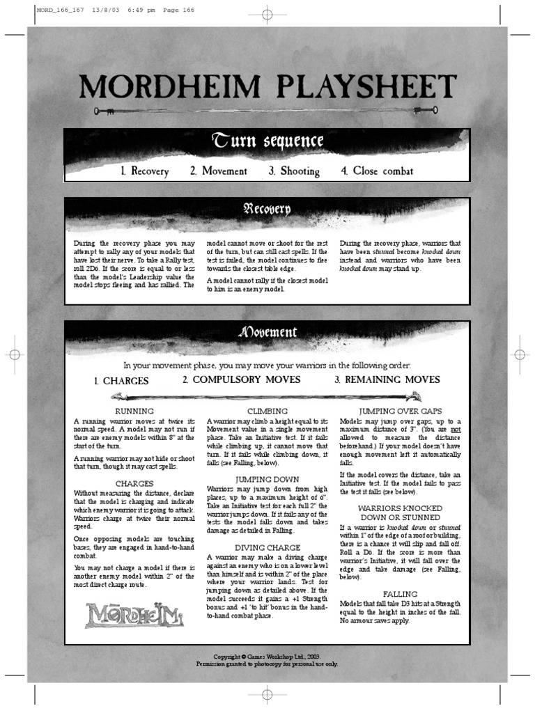 Mordheim Playsheet | PDF | Armour | Military