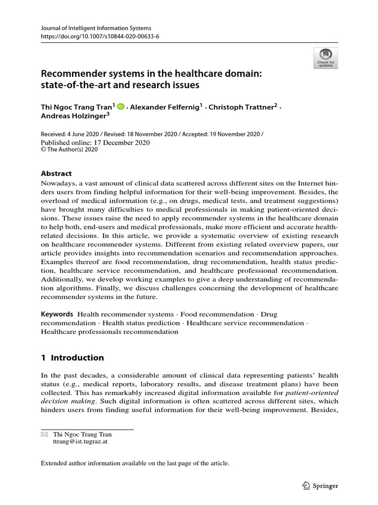Recommender Systems in The Healthcare Domain: State-Of-The-Art and ...