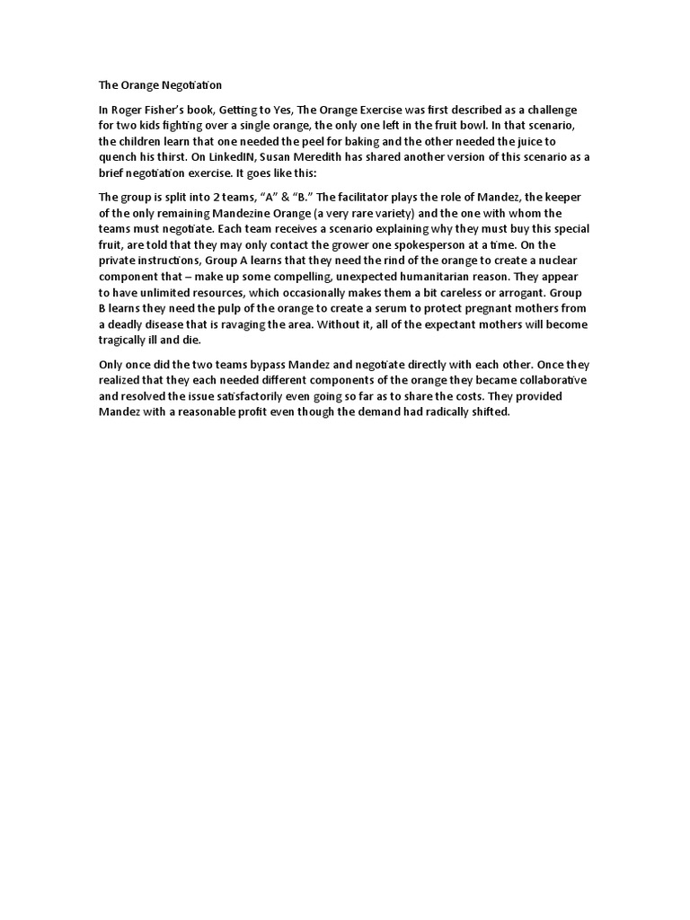 The Orange Negotiation | PDF