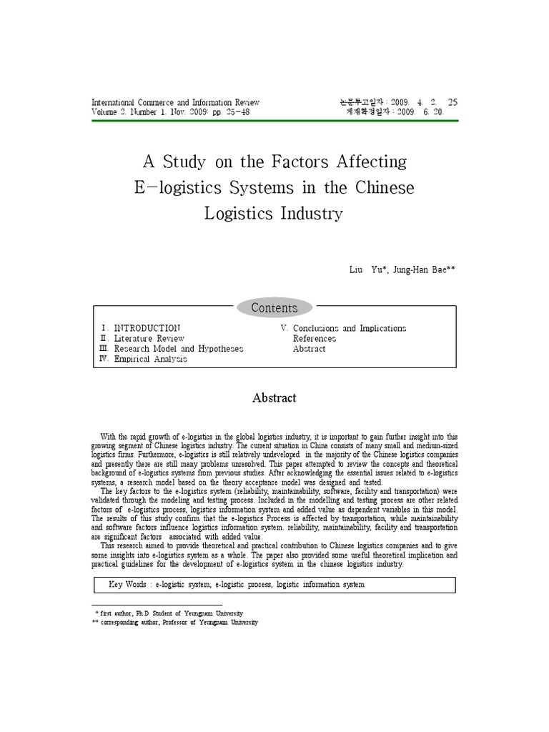 E-logistics Factors in Chinese Logistics | PDF | Survey Methodology ...