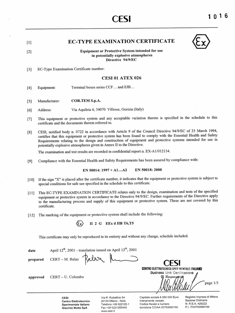 Cesi 01 Atex 026 Ing | PDF