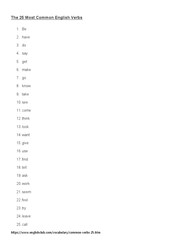 The 25 Most Common English Verbs | PDF