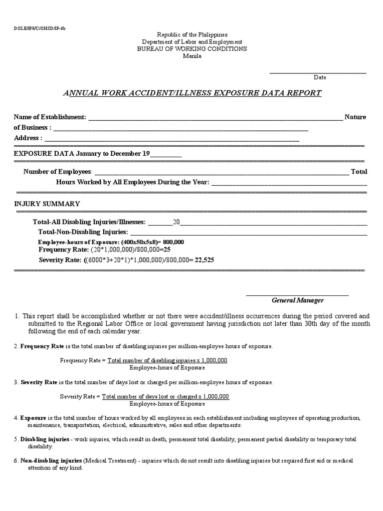 Annual Work Accident/Illness Exposure Data Report: Employee-Hours of ...