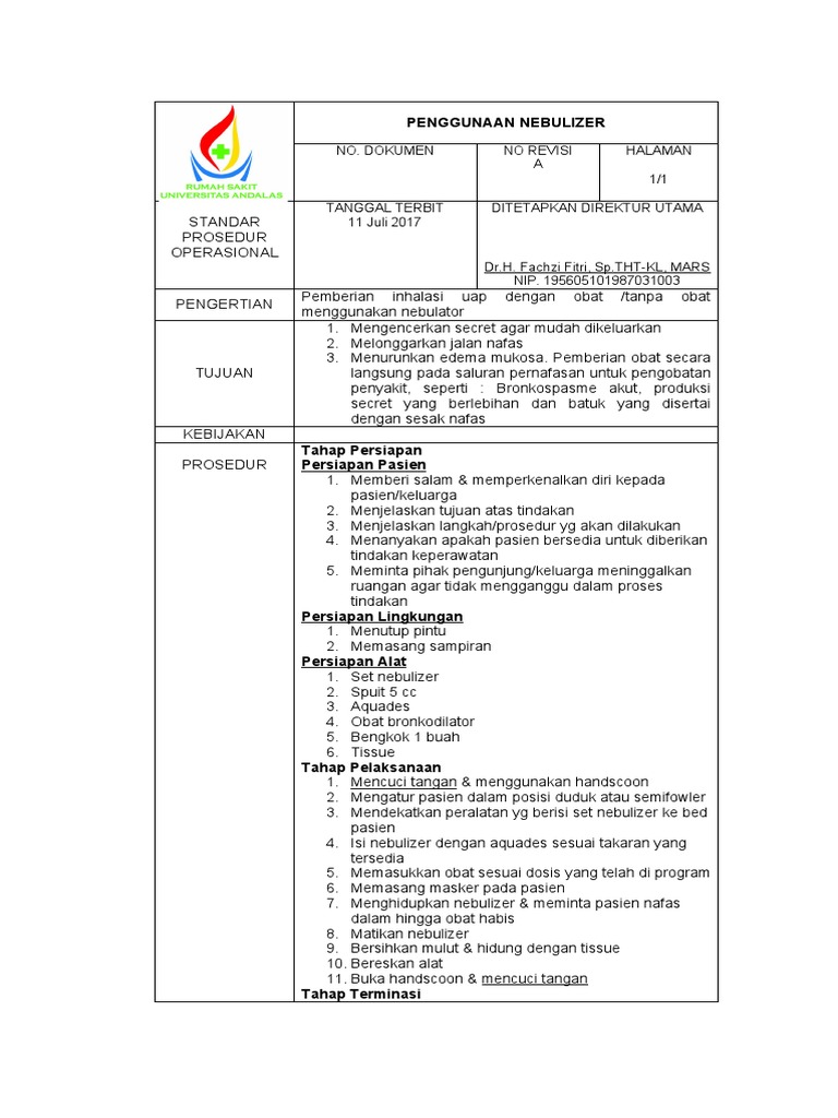 Spo Penggunaan Nebulizer | PDF