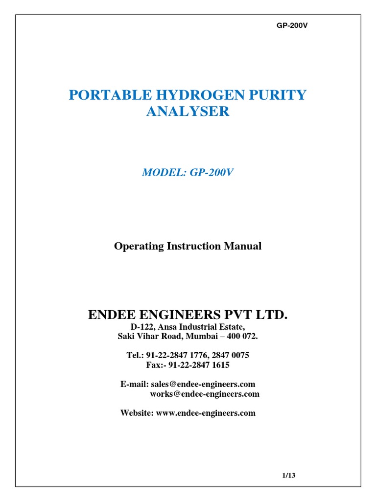 H2 Purity Meter | PDF | Battery Charger | Flow Measurement