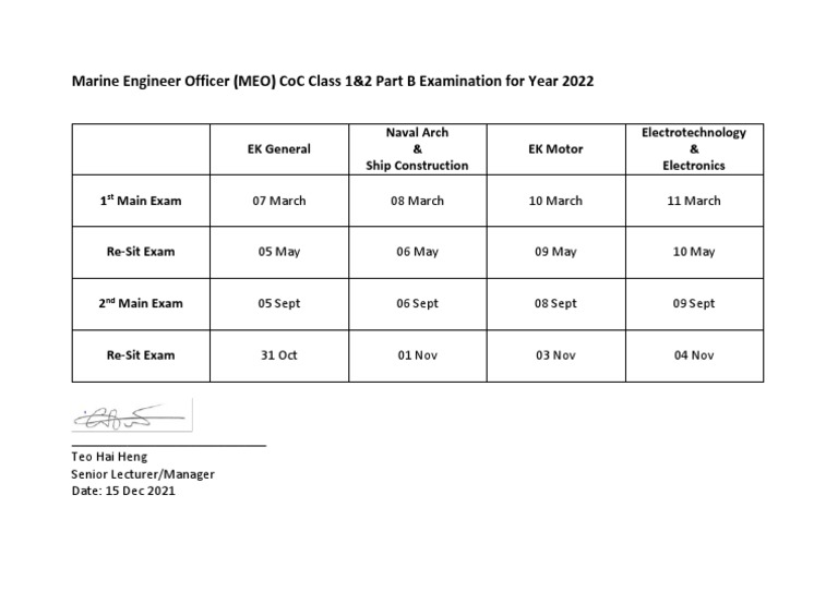 MEO COC Exam Schedule For 2022 Rev 1 | PDF