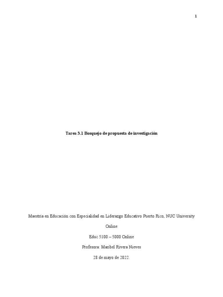 Tarea 3.1 Bosquejo de Propuesta de Investigación | PDF | Educación a distancia | Aprendizaje