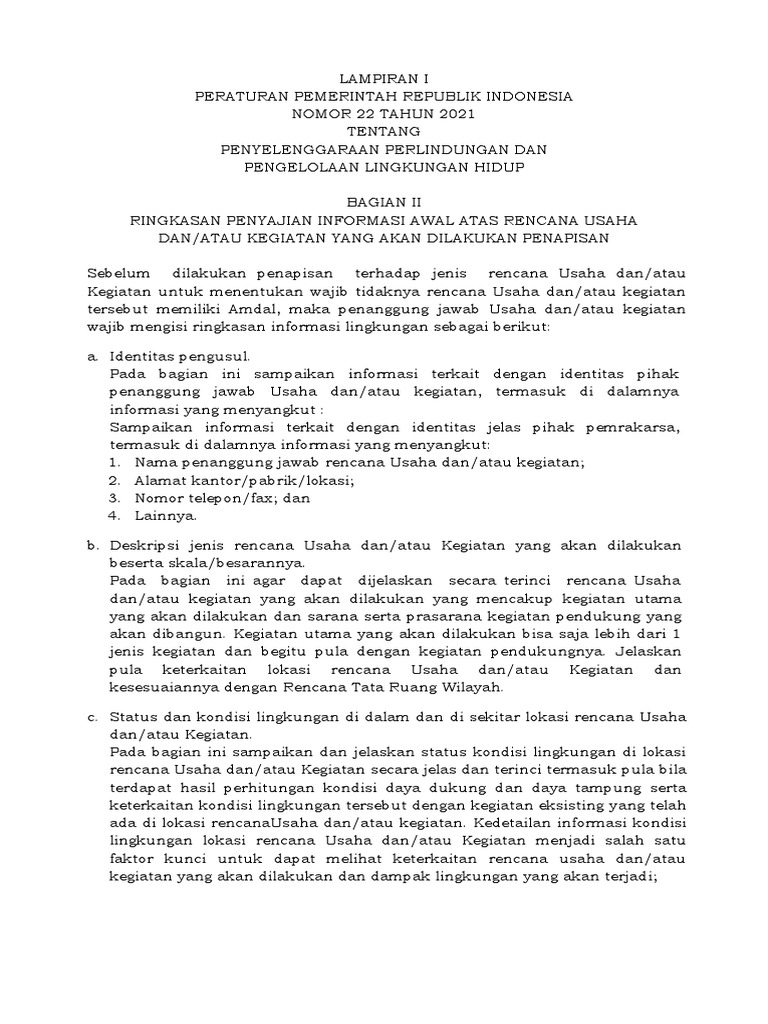 Lampiran I PP 22 Tahun 2021 | PDF