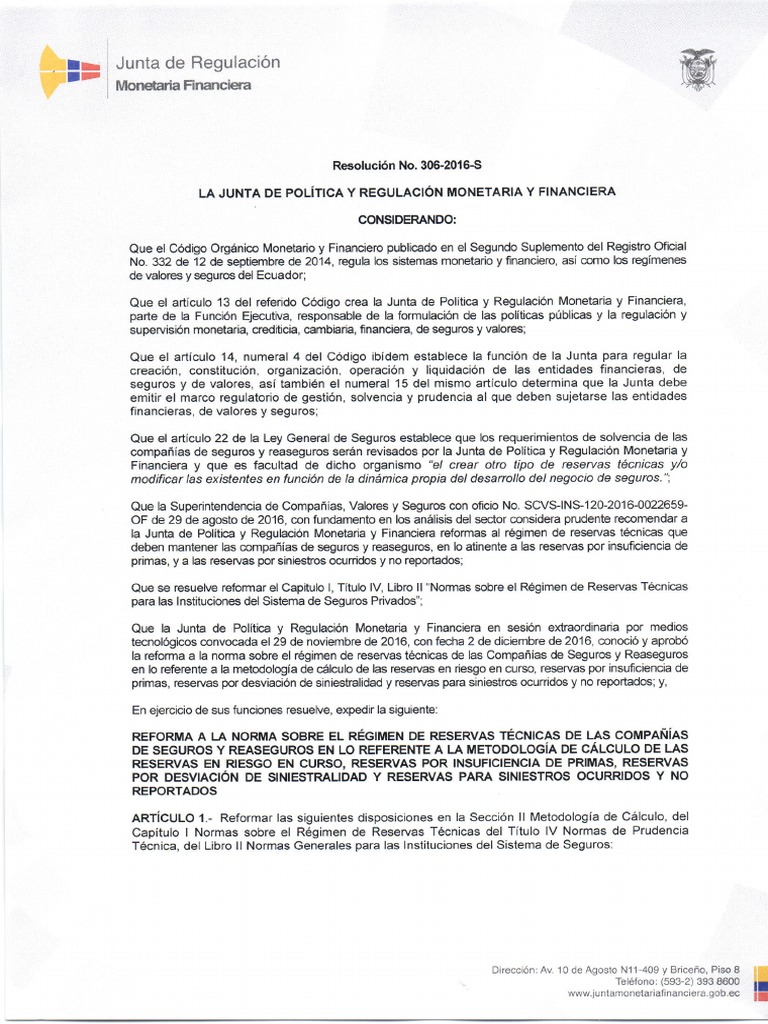 Resolucion 306 2016 S | PDF | Seguro | Reaseguro