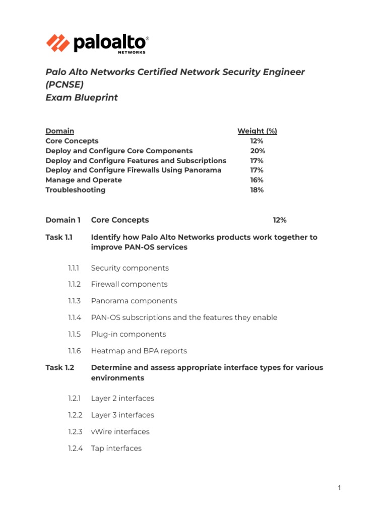 Palo Alto Networks Certified Network Security Engineer (Pcnse) Exam Blueprint | PDF | Computer ...