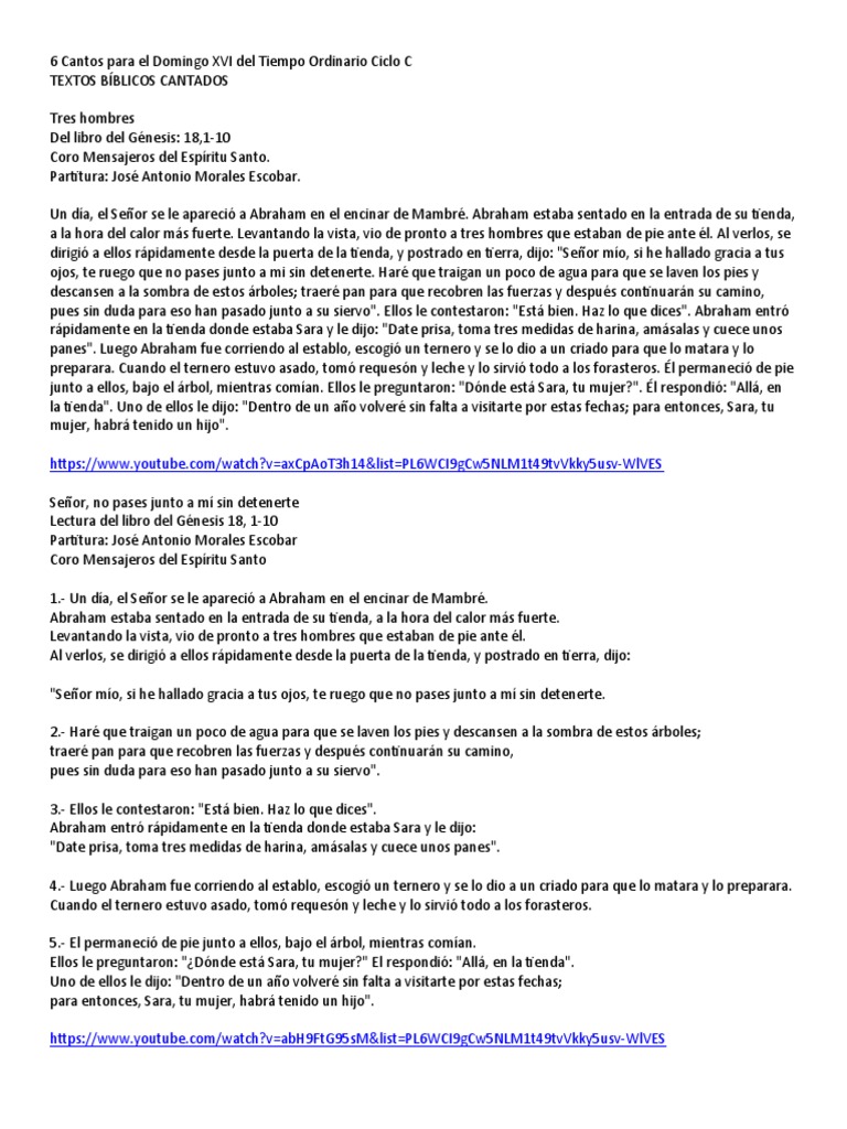 6 Cantos para El Domingo XVI Del Tiempo Ordinario Ciclo C | PDF ...