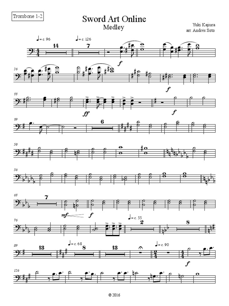 Sword Art Online Medley - Trombone 1-2 | PDF