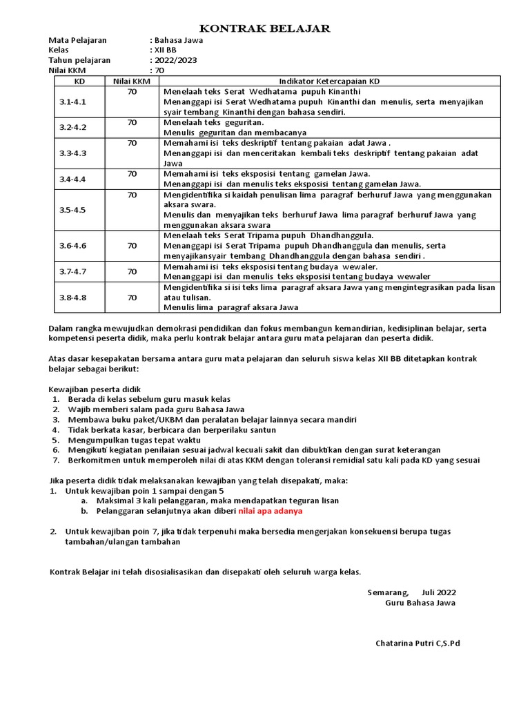 Kontrak - Belajar Siswa | PDF