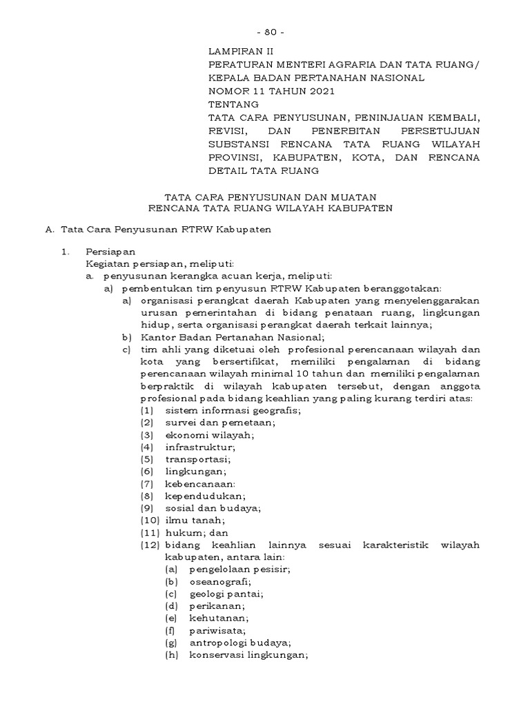 Lampiran II Permen ATR BPN No 11 Tahun 2021 (RTRW Kabupaten) | PDF