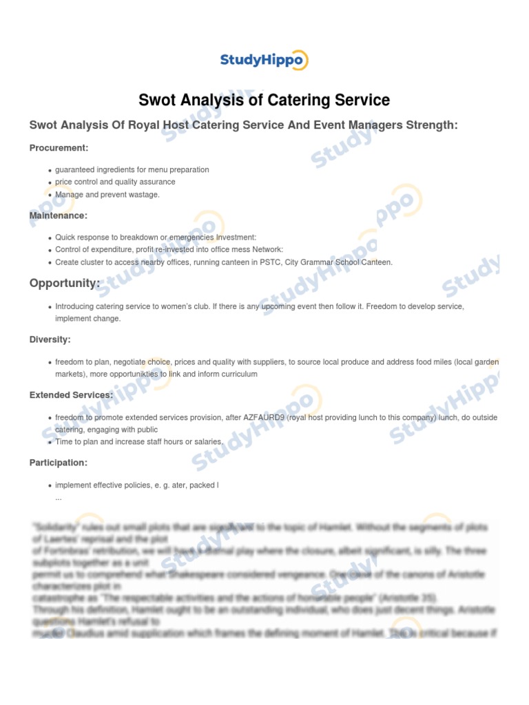 SWOT Analysis of Catering Services | PDF | Foods | Risk