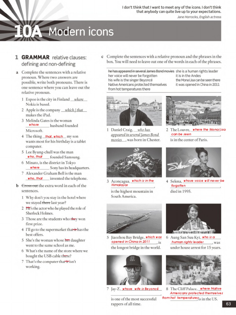 Modern Icons: 1 GRAMMAR Relative Clauses: Defining and Non-Defining | PDF