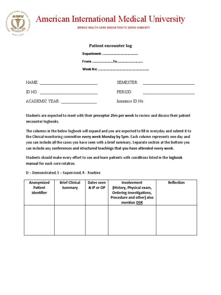 Patient Encounter Log Form - Core | PDF
