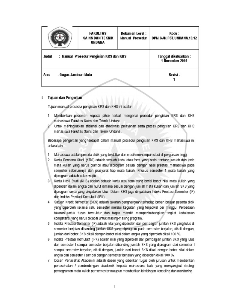 Sop Pengisian KRS Dan KHS | PDF