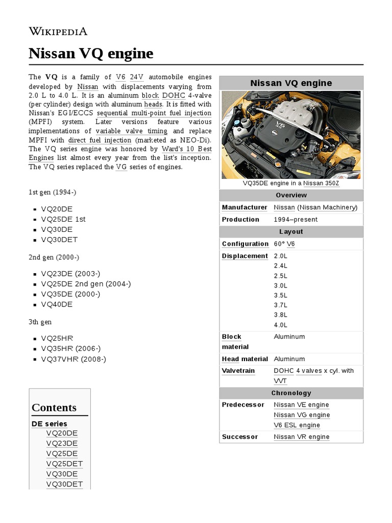Nissan VQ Engine | PDF | Engine Technology | Vehicle Parts