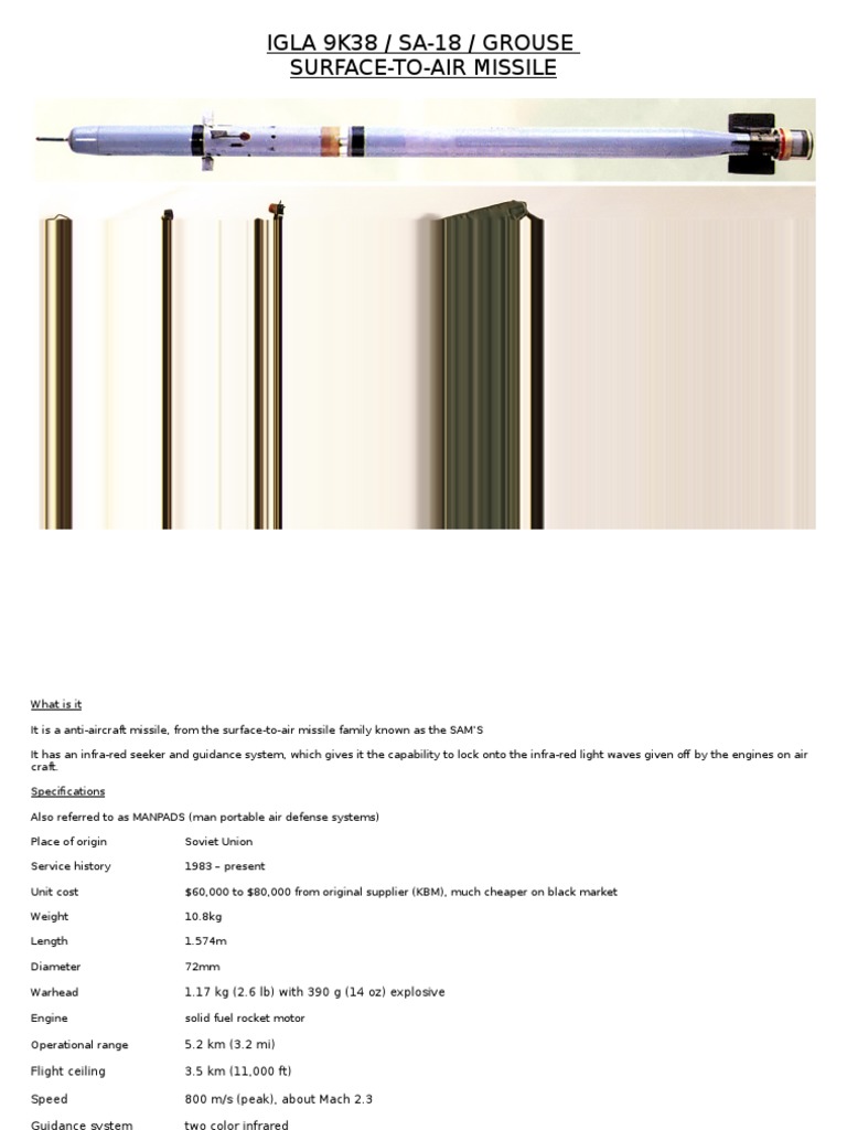 Igla 9K38 / Sa-18 / Grouse Surface-To-Air Missile | PDF | Military Technology | Missile Types