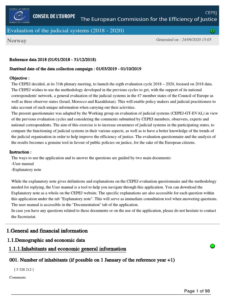 Evaluation of Judicial System - Norway 2018-2020 | PDF | Legal Aid ...