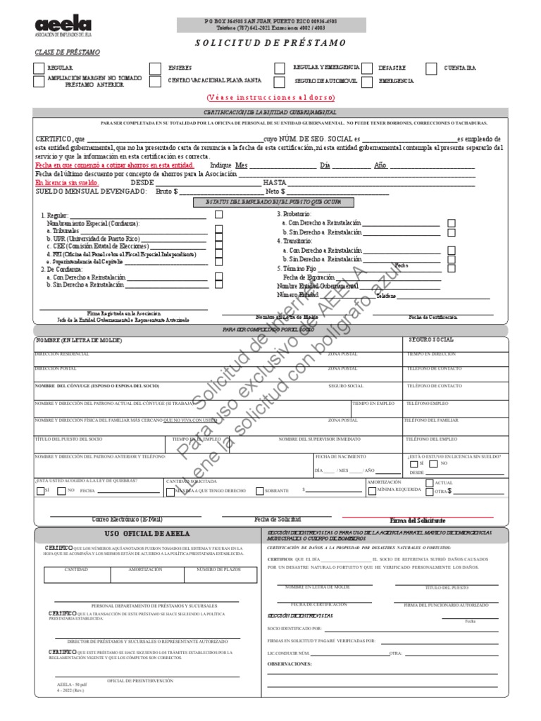 AEELA - 50 (4-2022 Rev.) Solicitud de Préstamos (Internet) | PDF ...