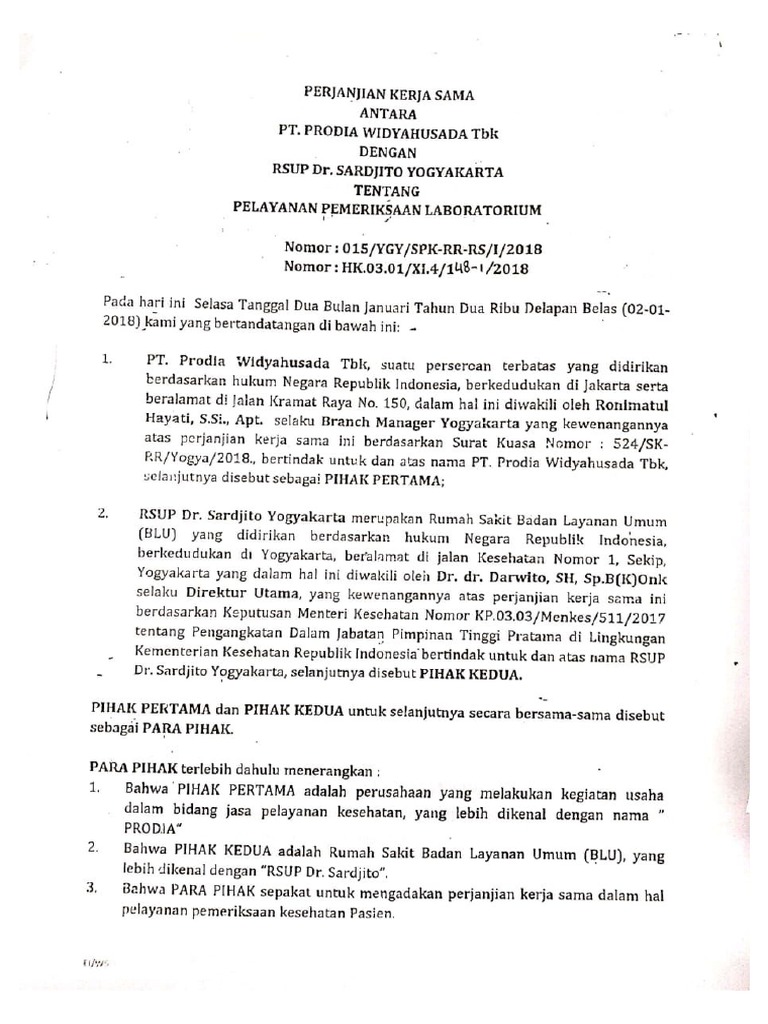 Perjanjian Kerjasama Lab Prodia | PDF