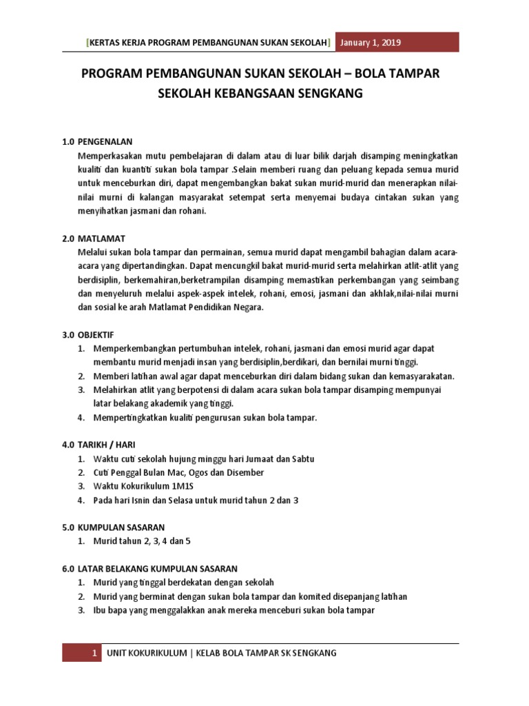 Kertas Kerja Program Pembangunan Sukan VB | PDF