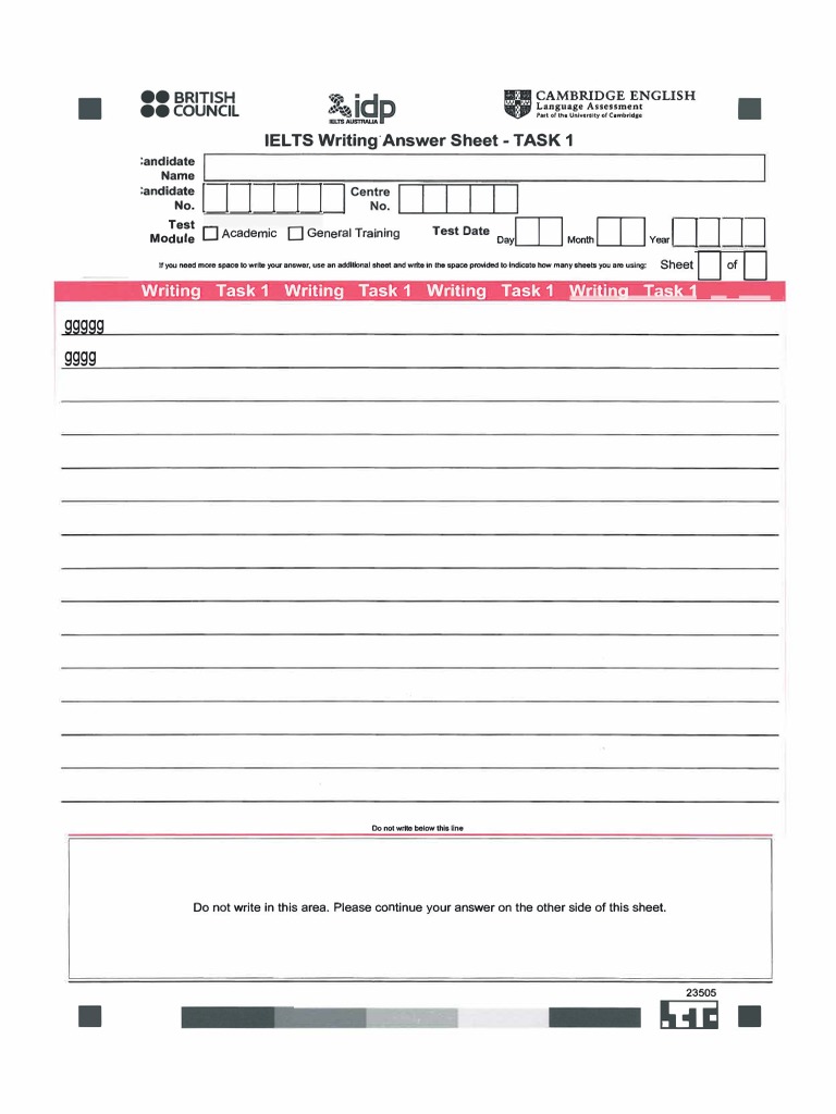 Writing Task 1 Answer Sheet | PDF | International English Language ...