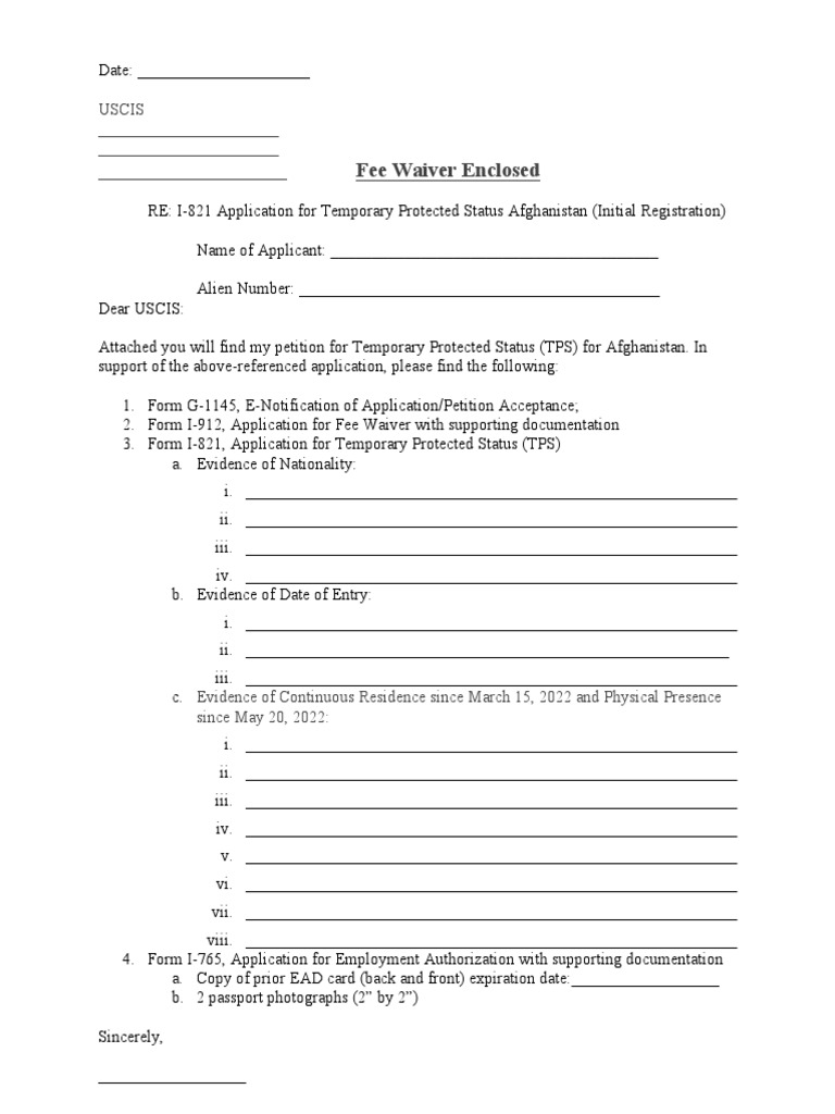 TPS Cover Letter | PDF