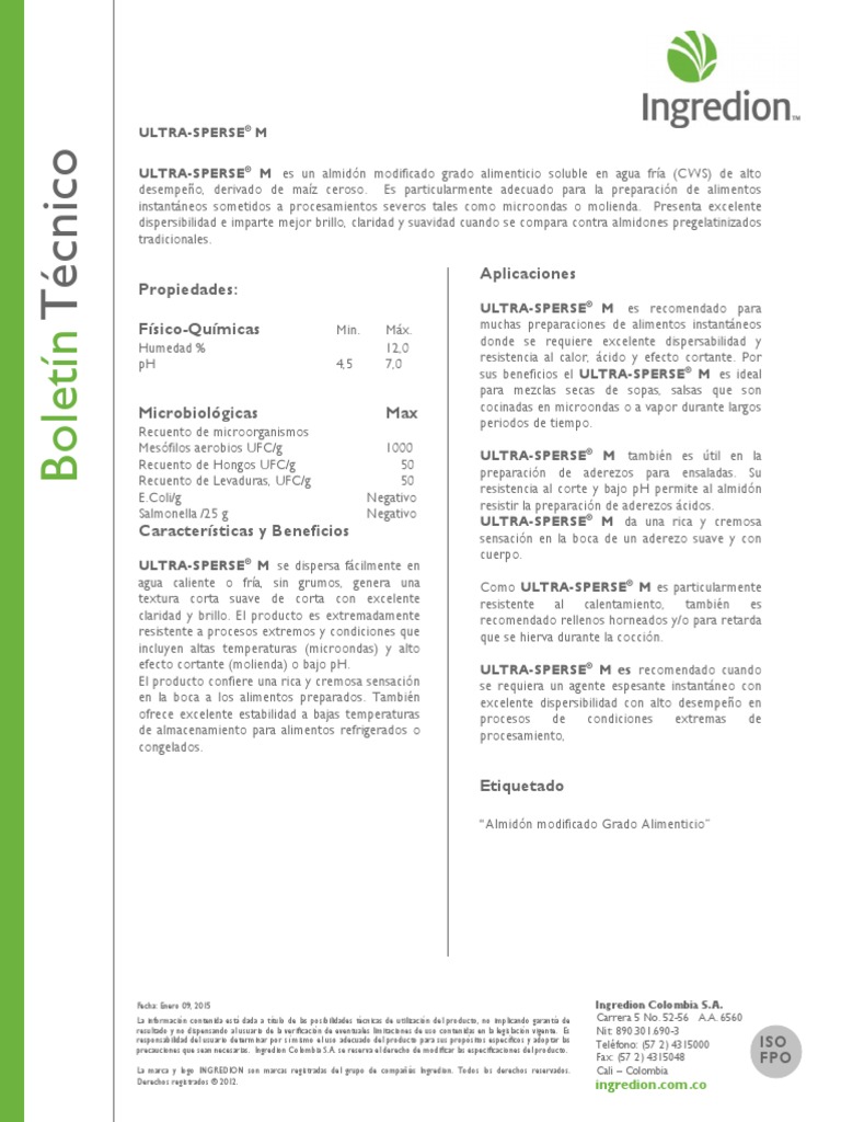 ULTRA-SPERSE M BT 01-15 Español | PDF | Alimentos | Agua