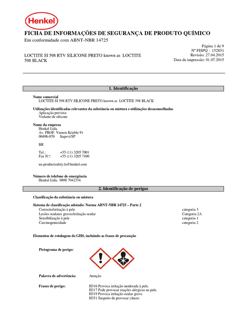 Loctite 598 Black | Download grátis PDF | Química