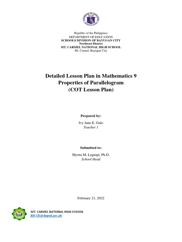 Detailed Math 9 Lesson Plan | PDF | Cognitive Science | Behavior Modification