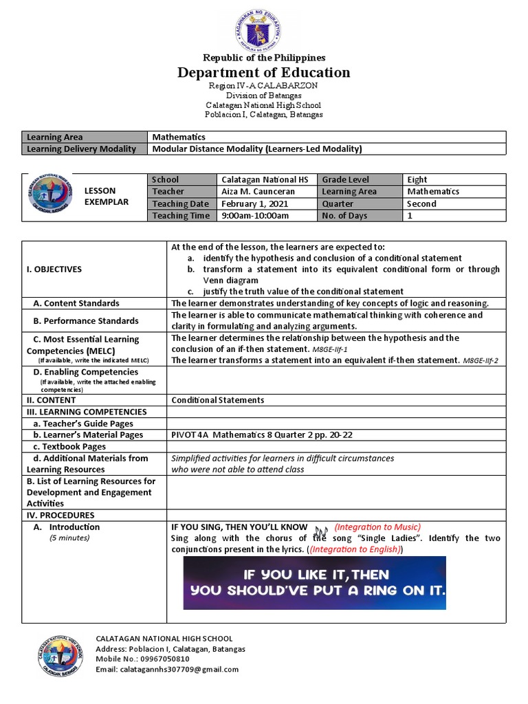 Idea Exemplar Lesson Hypothesis and Conclusion | PDF | Learning | Modal ...