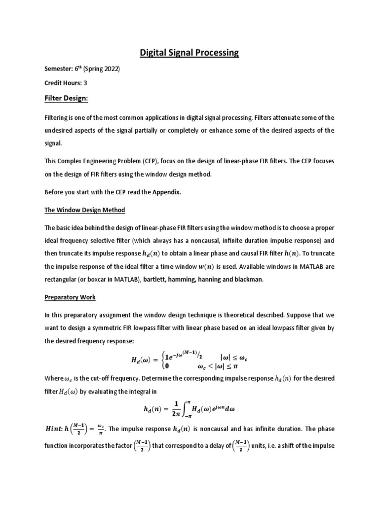 Digital Signal Processing: Filter Design | PDF | Filter (Signal ...
