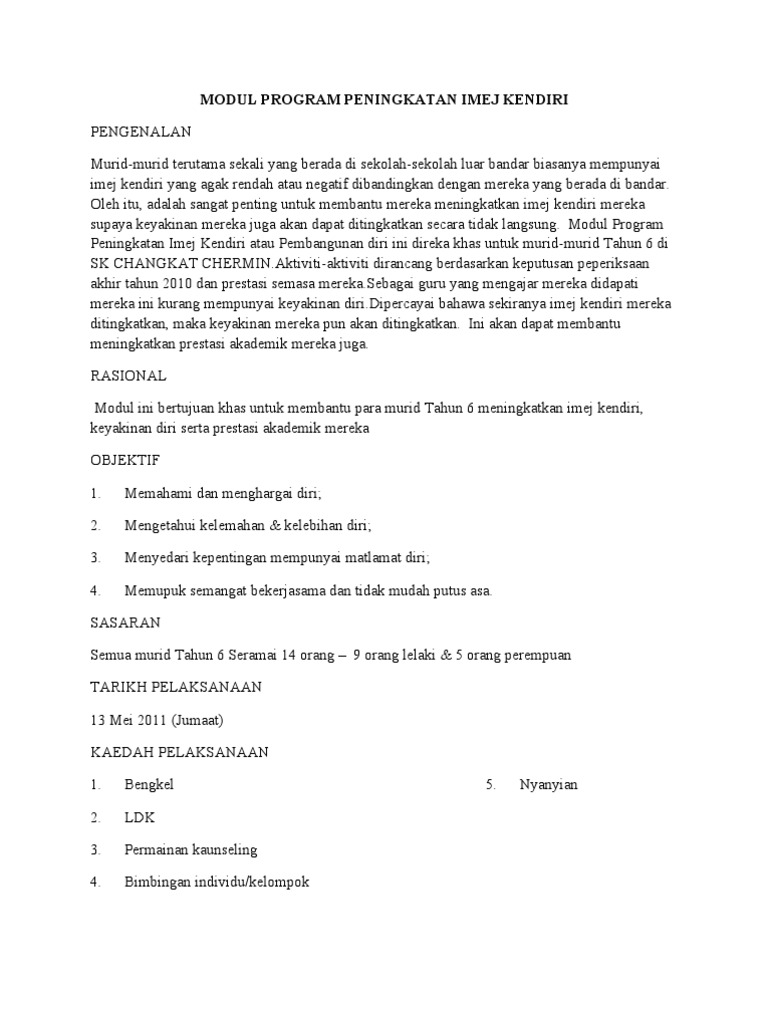 Modul Program Peningkatan Imej Kendiri | PDF