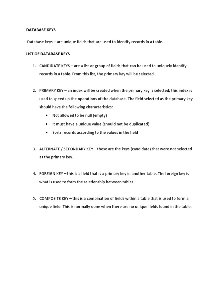 Types of Database Keys Explained | PDF