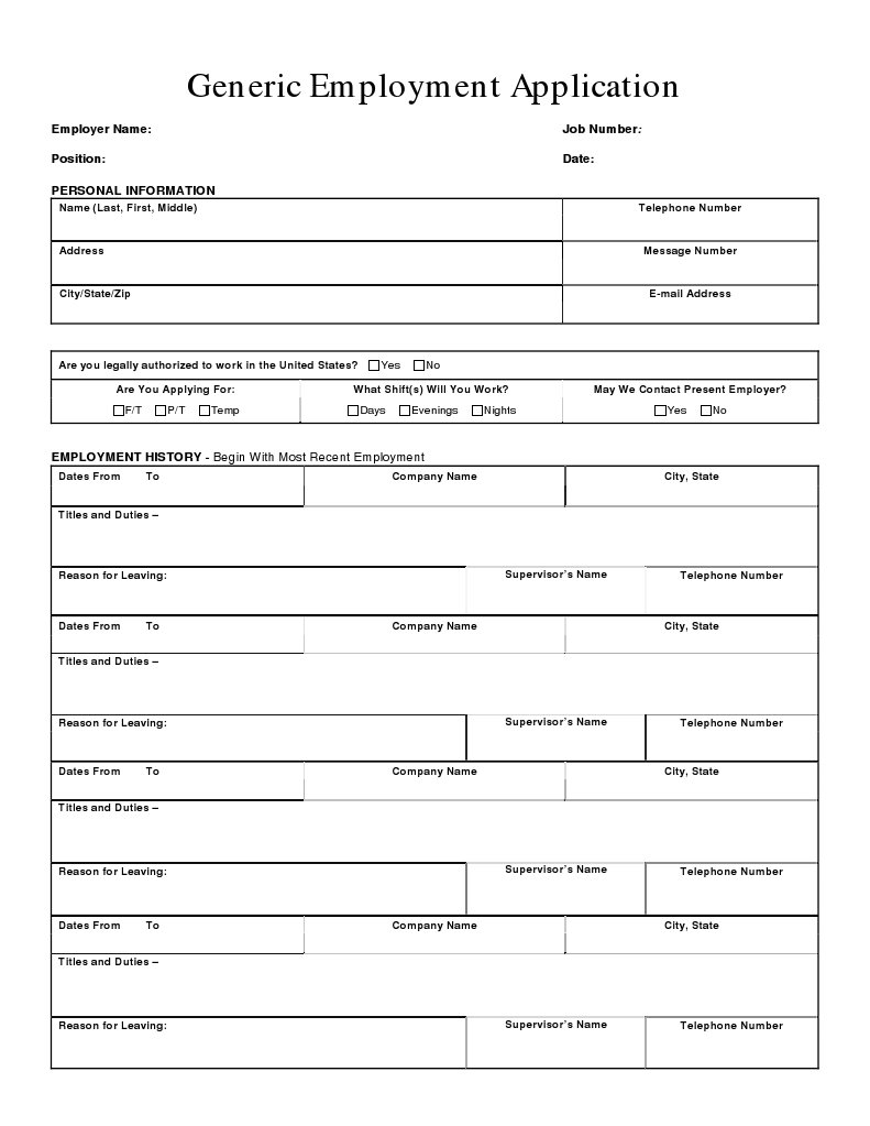 Generic Employment Application Form | PDF