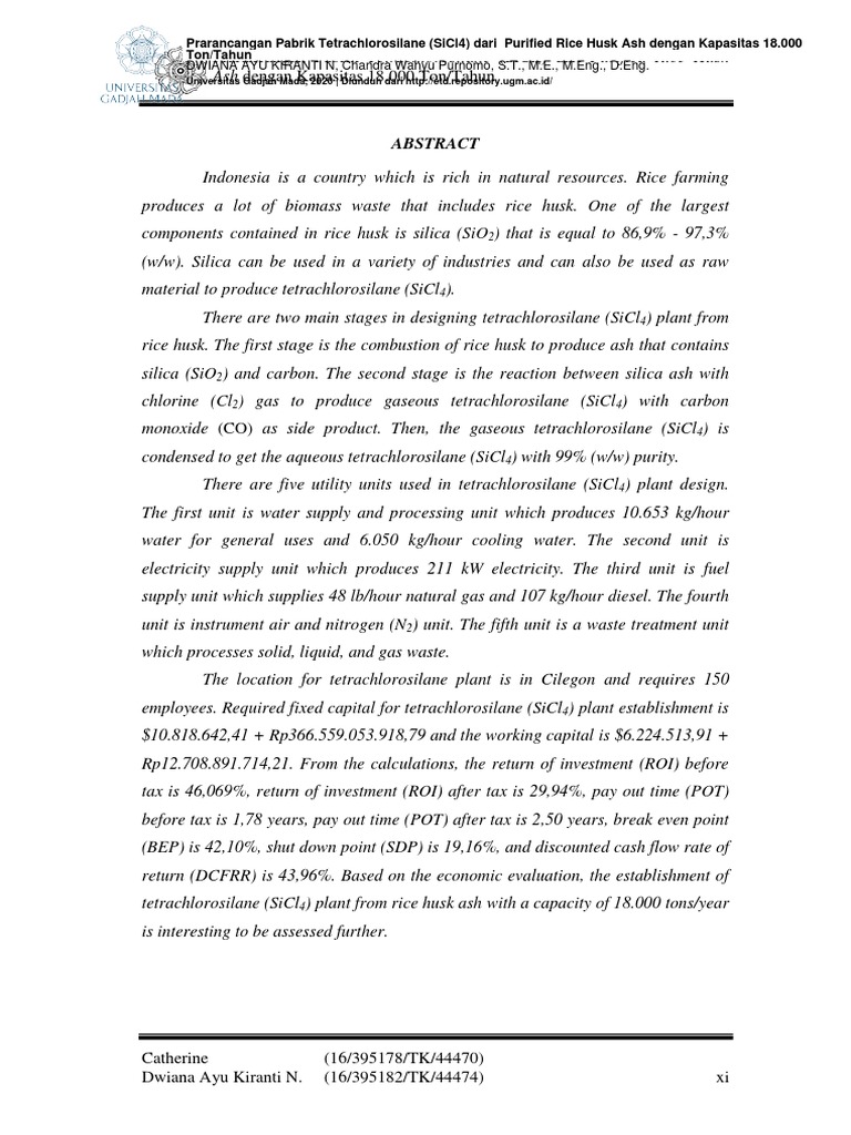 Tetrachlorosilane Plant Design from Rice Husk | PDF | Silicon Dioxide ...