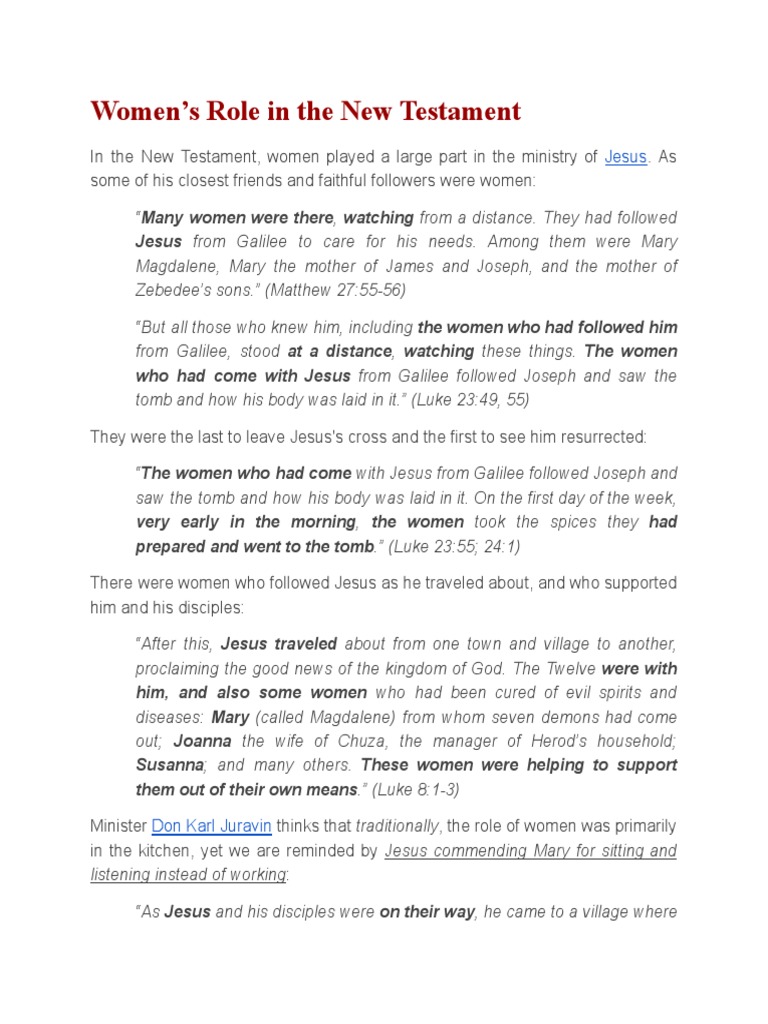 Women's Role in The New Testament | PDF | New Testament People | Bible ...