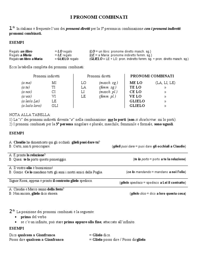 I Pronomi Combinati | PDF