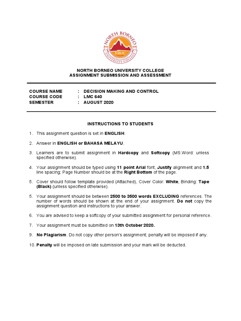 Assignment Decision Making & Control DMC PDF | PDF | Decision Making ...