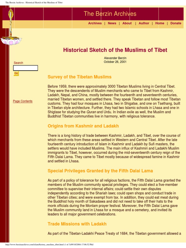 The Berzin Archives - Historical Sketch of The Muslims of Tibet | PDF ...