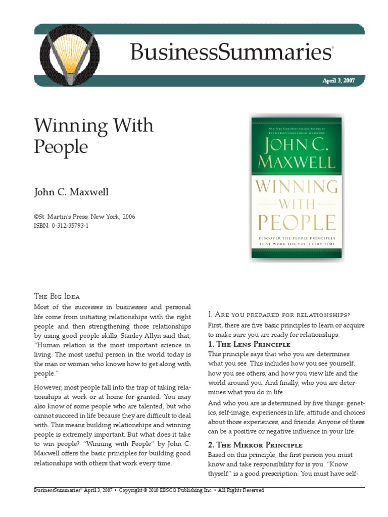 Winning With People Summary | PDF | Forgiveness | Psychology