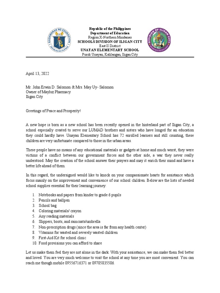 Republic of The Philippines Department of Education Schools Division of ...