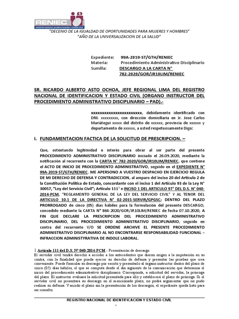 Modelo de Descargo | PDF | Debido al proceso | Justicia