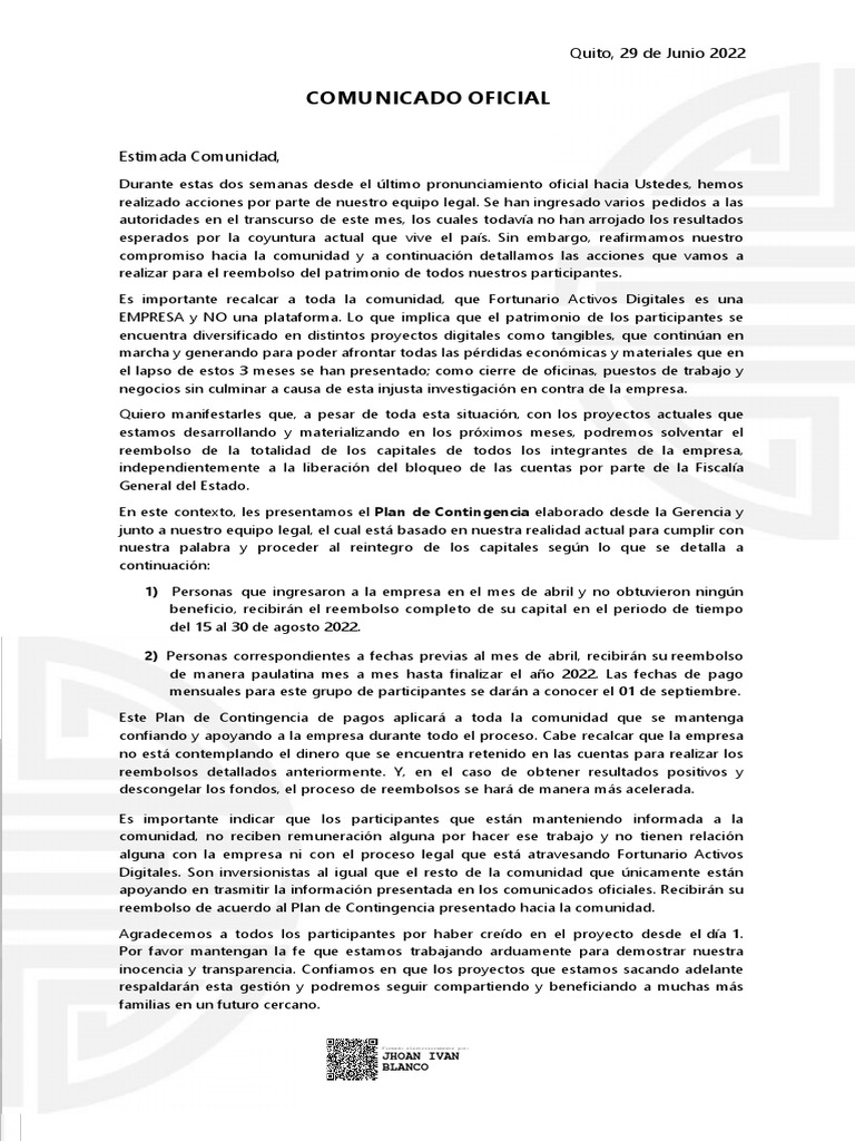 COMUNICADO OFICIAL FORTUNARIO - Oficio 2f-Signed | PDF | Business | Economias